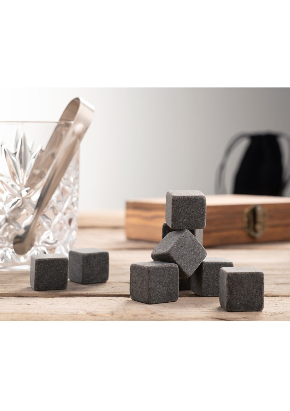 9 Granite Whisky Stones Wooden Case Set - Onceit