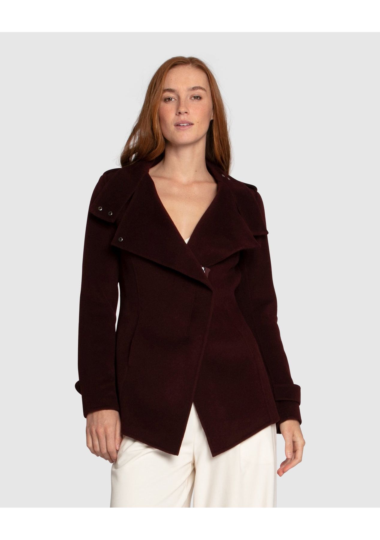 Bad Girl Wool Blend Moto Coat - Burgundy - Onceit