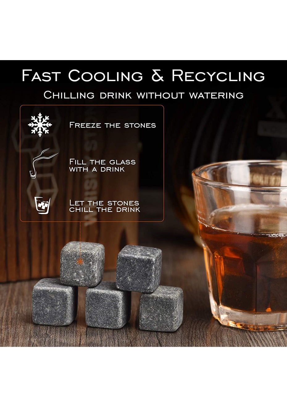 9 Granite Whisky Stones Wooden Case Set - Onceit