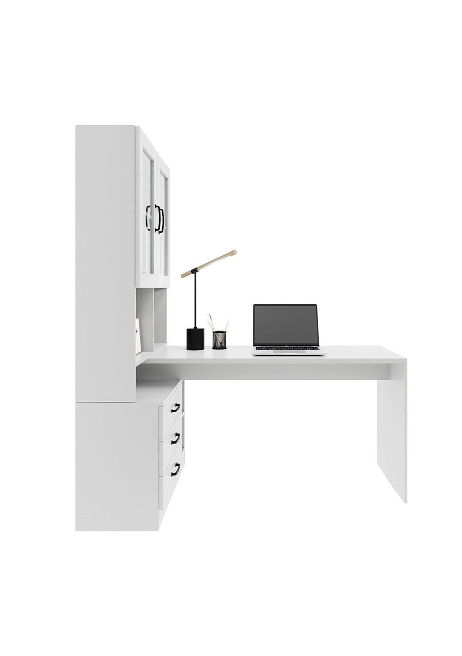 Computer Desk with Bookcase Drawers Shelves Workstation White - Onceit