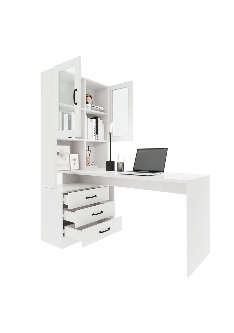 Computer Desk with Bookcase Drawers Shelves Workstation White - Onceit