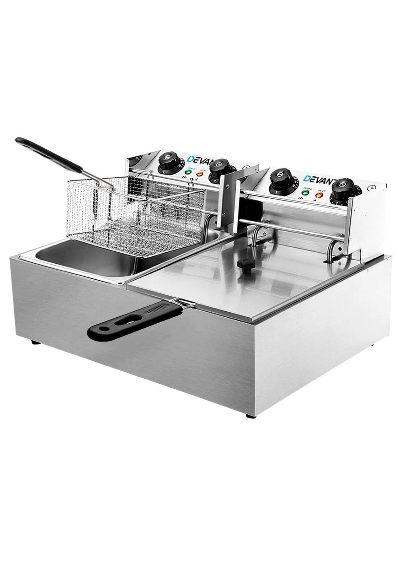 Silver Devanti Electric Commercial Deep Fryer Twin Frying Basket Chip ...