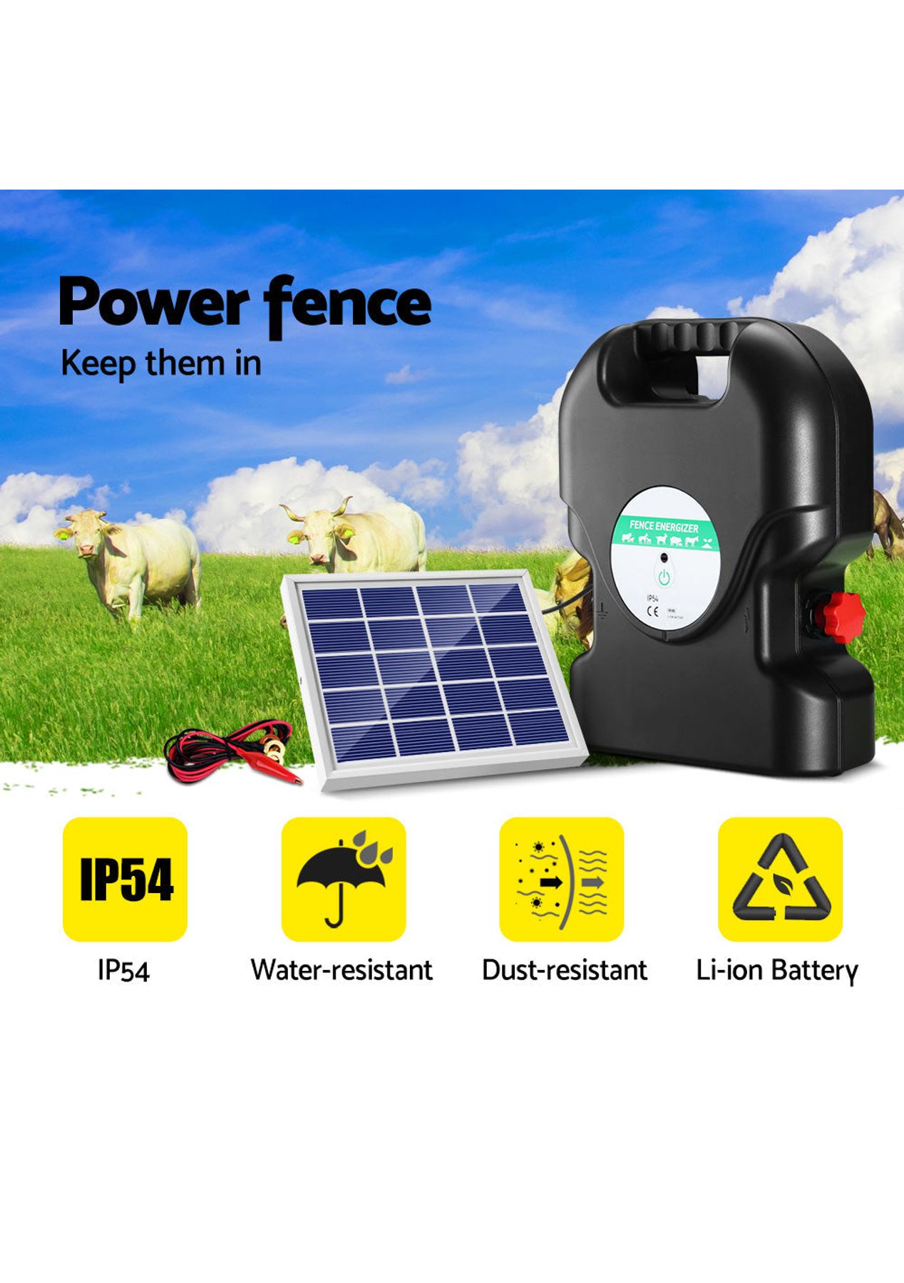 Giantz 20Km Electric Fence Energiser Solar Energizer Charger Farm 1.2J ...