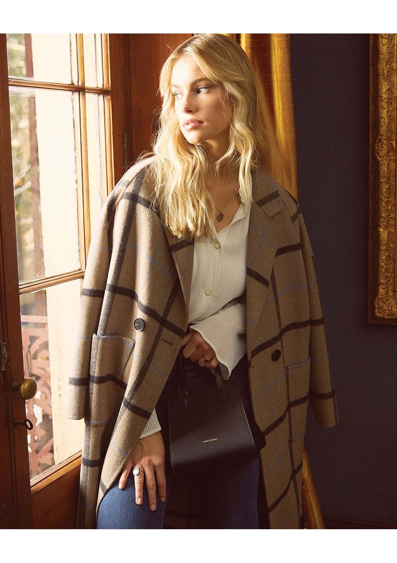 Publisher Double-Breasted Wool Blend Coat - Oat Plaid - Onceit