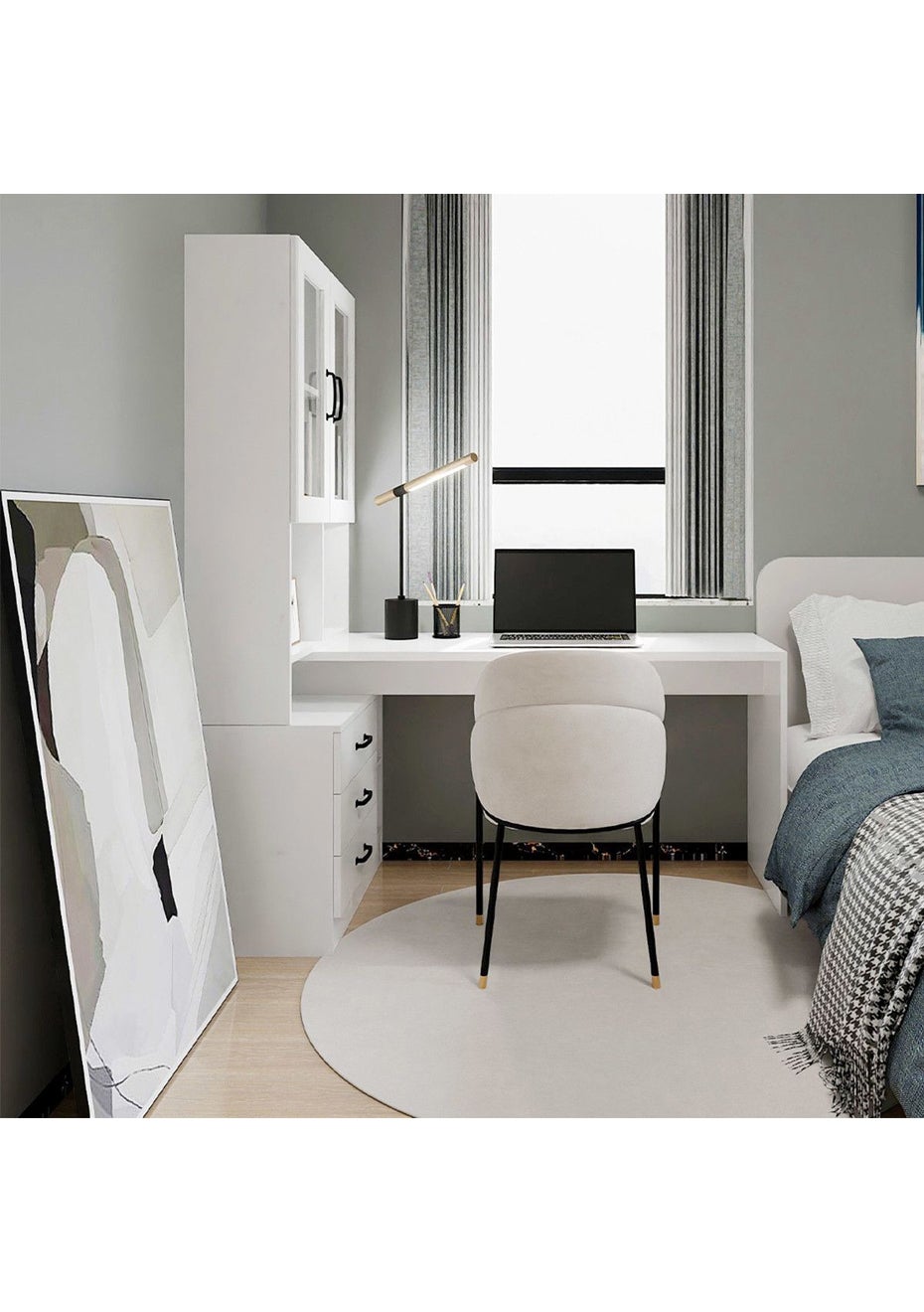 Computer Desk with Bookcase Drawers Shelves Workstation White - Onceit
