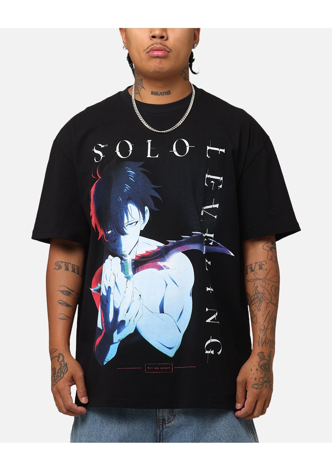 Goat Crew X Solo Leveling Solo Leveling Heavy T-Shirt Black - Onceit