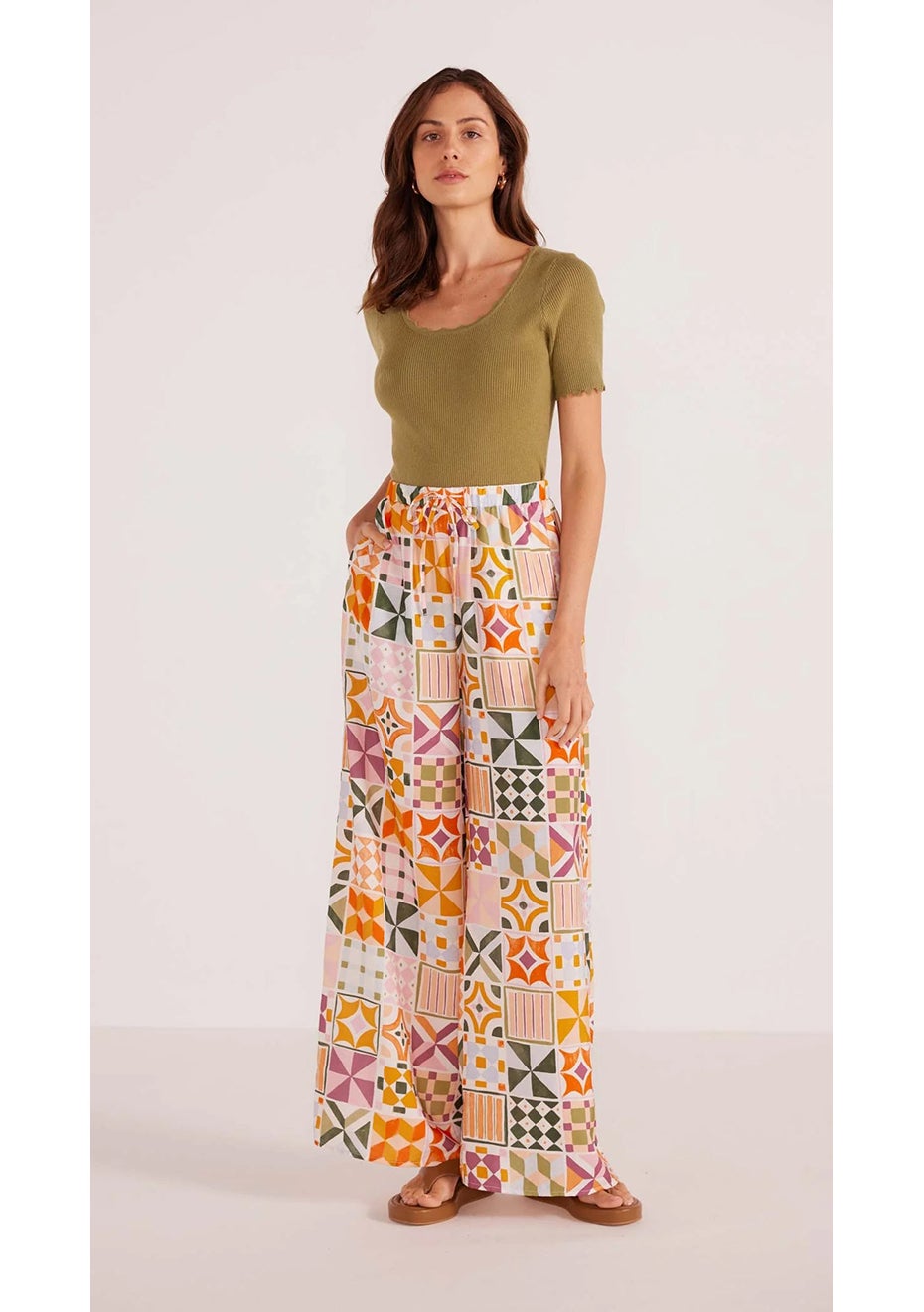 MinkPink - Louisa Wide Leg Pant - Mosaic Geo - Onceit
