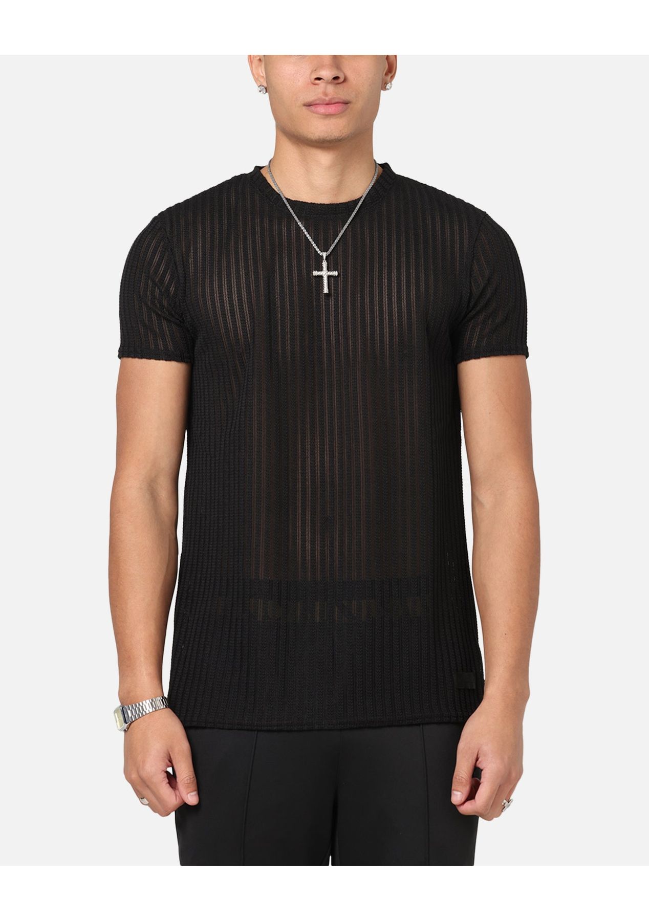 Sik Silk Textured Muscle Fit T-Shirt Black - Onceit