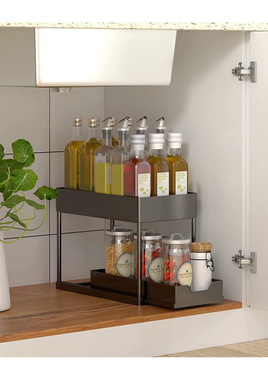 2-Tier Kitchen/Under-Sink Slim Pull Out Sliding Storage - Onceit